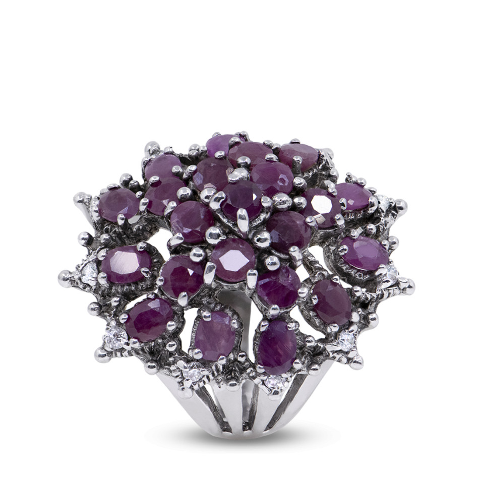 Inel Rubin Flower - Argint cu Rubin si Swarovski - Babilonia